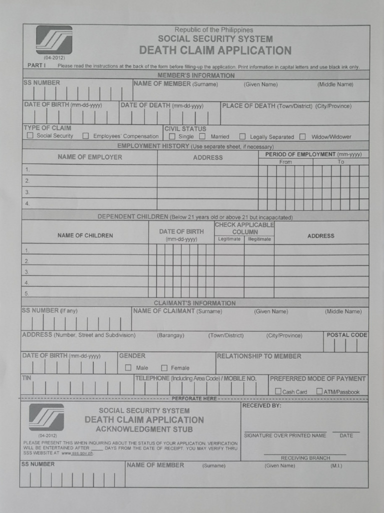 Death Claim Application - Page 1 | PDF