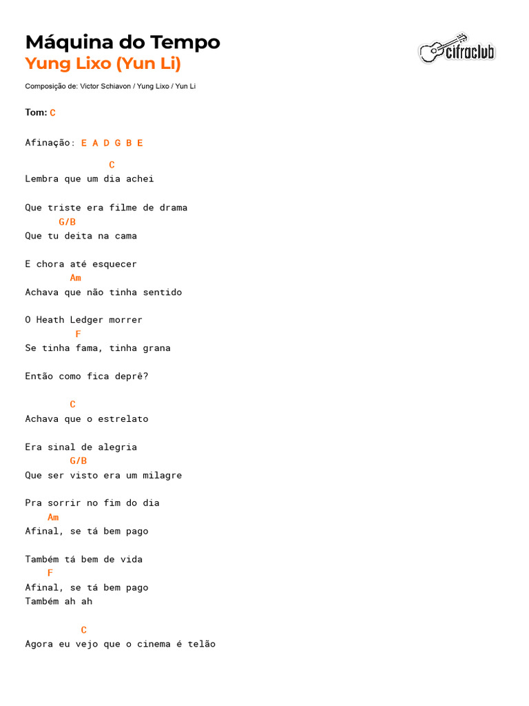 Cifra Club - Yung Lixo (Yun Li) - Máquina Do Tempo | PDF