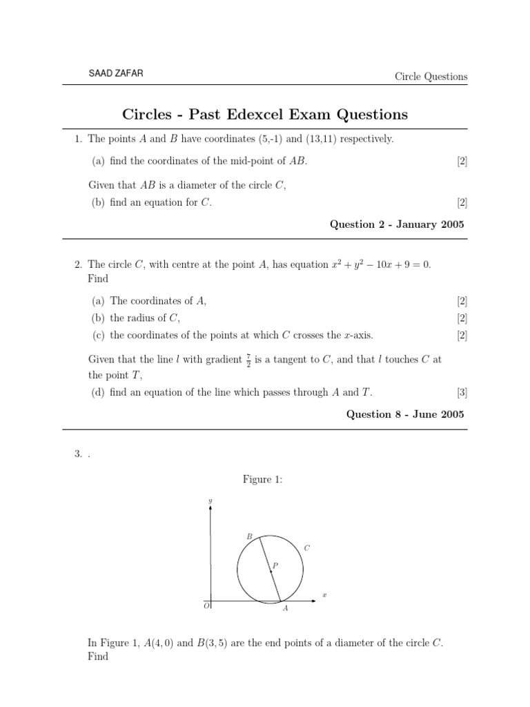 Circle Exam Questions | PDF | Circle | Angle
