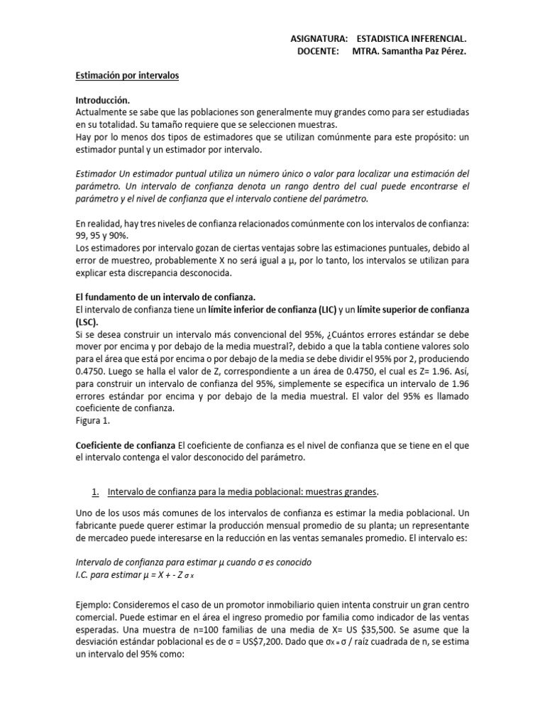 Tema Estimacion Por Intervalos | Descargar gratis PDF | Intervalo de confianza | Desviación Estándar