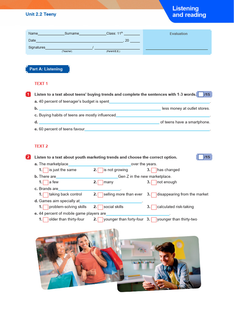 Enga11 10 Minute Test Listening and Reading2 2 | PDF | Adolescence