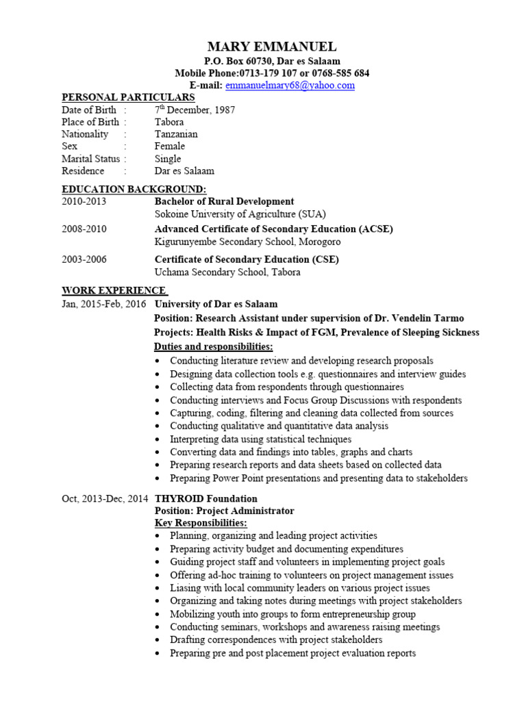 Mary Emmanuel CV2 | PDF | Data