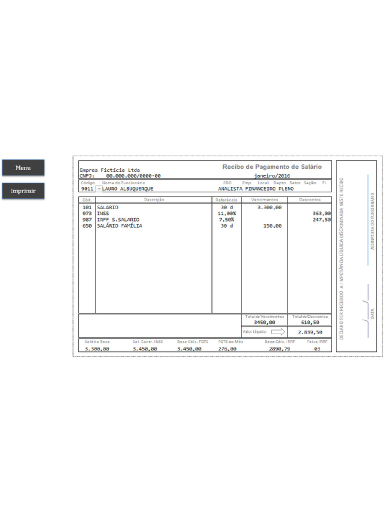 Recibo de Pagamento de Salário Holerite Contracheque em Excel 5 | PDF