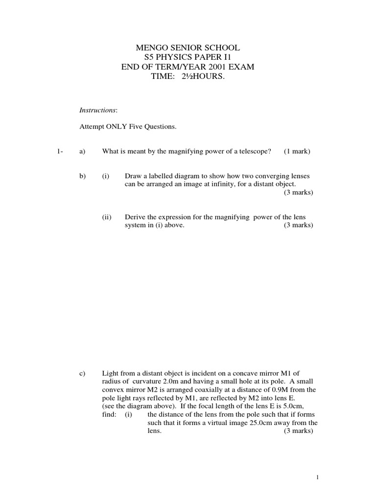 S5 Paper Ii Physics End of Term-Year | PDF | Electromagnetism | Radiation