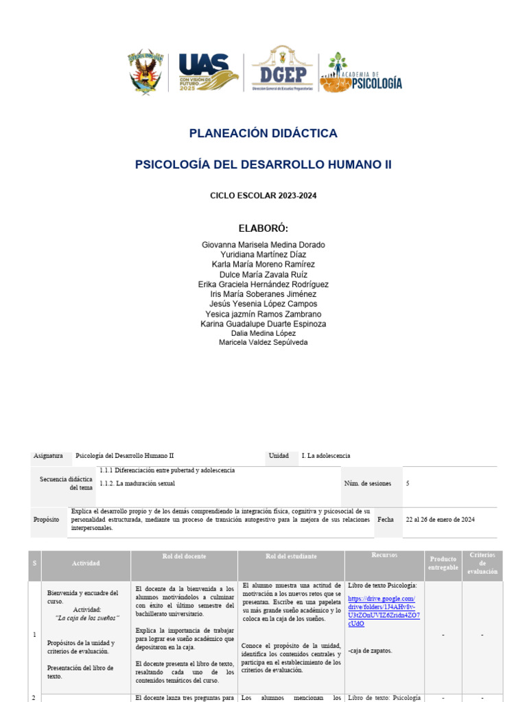 Planeación Psicología Del Desarrollo Humano II | PDF | Sicología | Evaluación