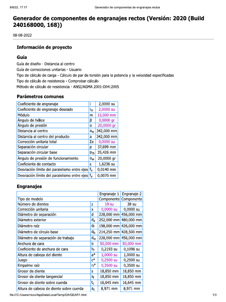Datos Engranaje Z3 y Z4 | PDF