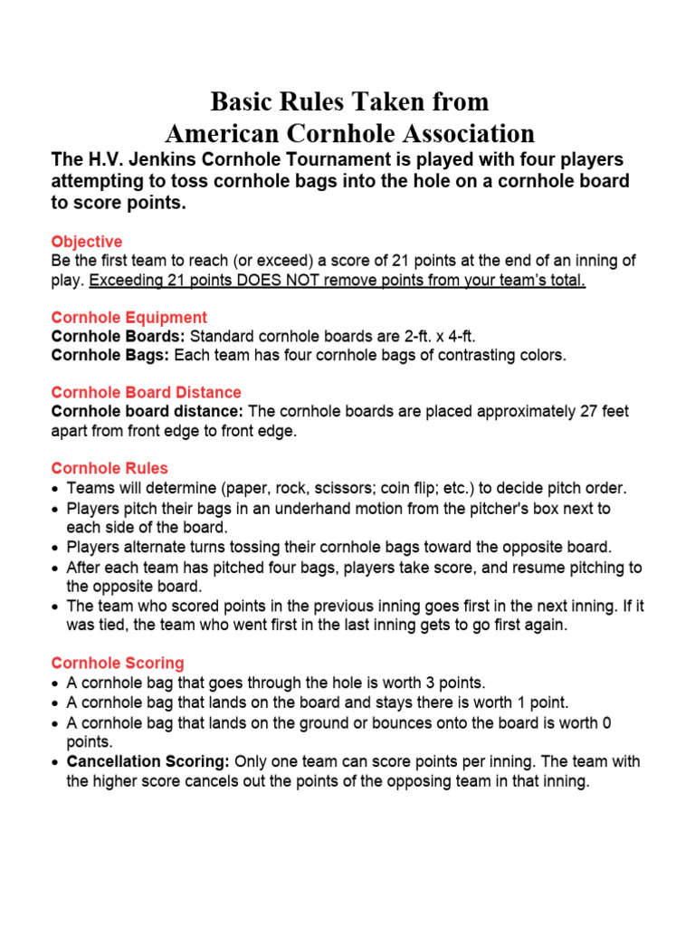 Cornhole Tournament Rules Guide | PDF