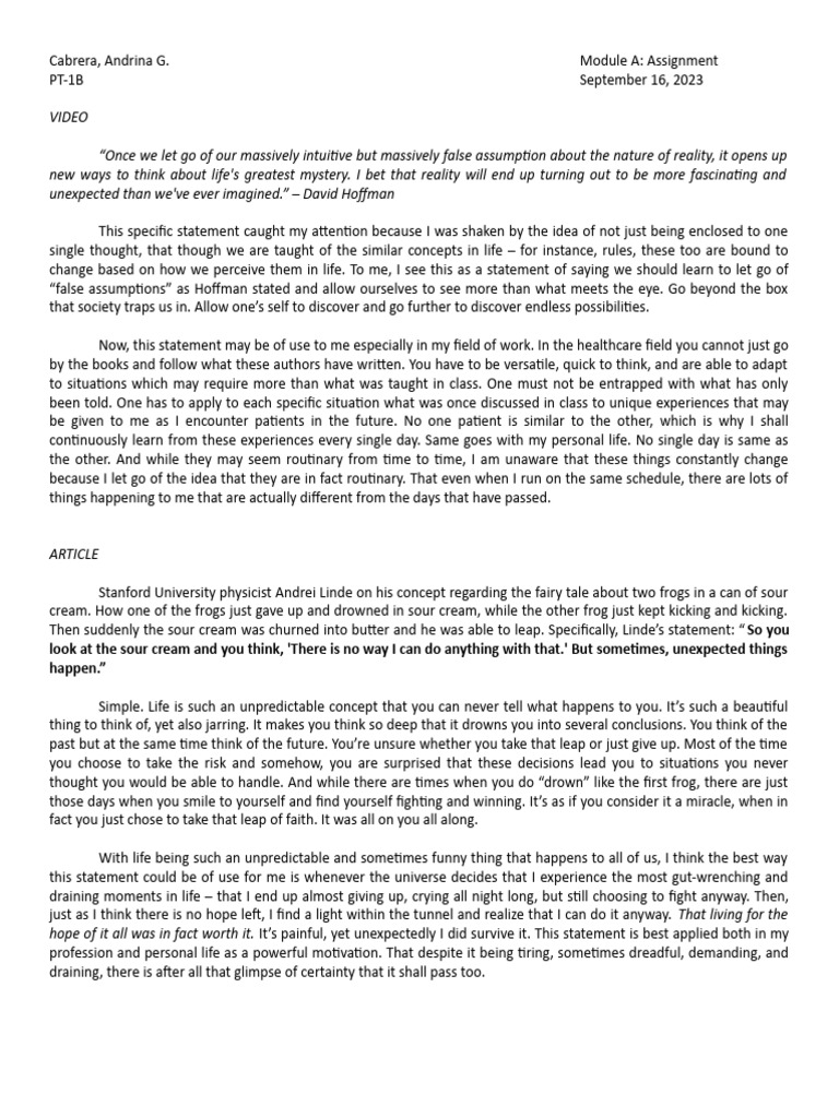 Mod A-Sts | PDF | Experience | Cognitive Science