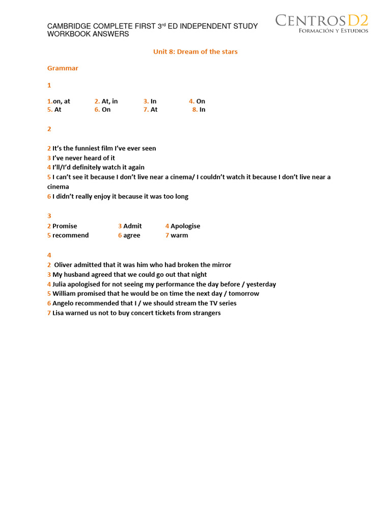 Complete First b2 Unit 8 0 | PDF