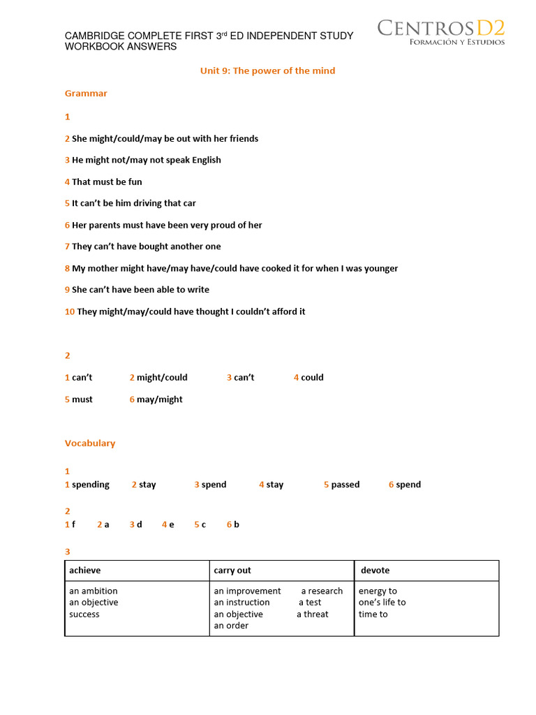 Complete First b2 Unit 9 0 | PDF | Cognitive Science | Linguistics