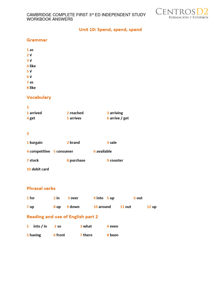 Complete First b2 Unit 10 0 | PDF