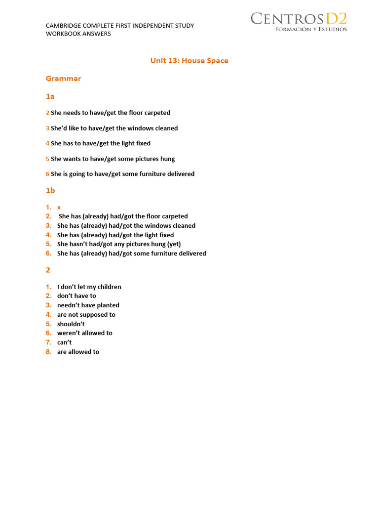 Cambridge First Workbook Answers: House Space | PDF | Teaching Methods ...