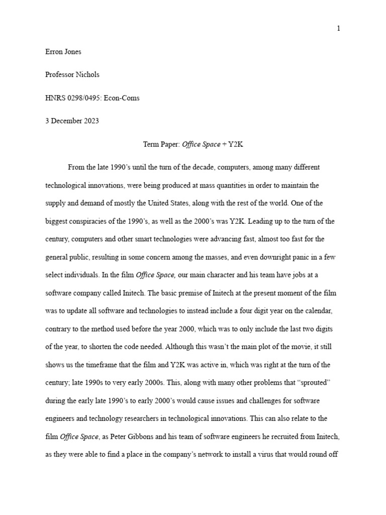 Y2k - Office Space Term Paper | PDF | Games & Activities | Computers
