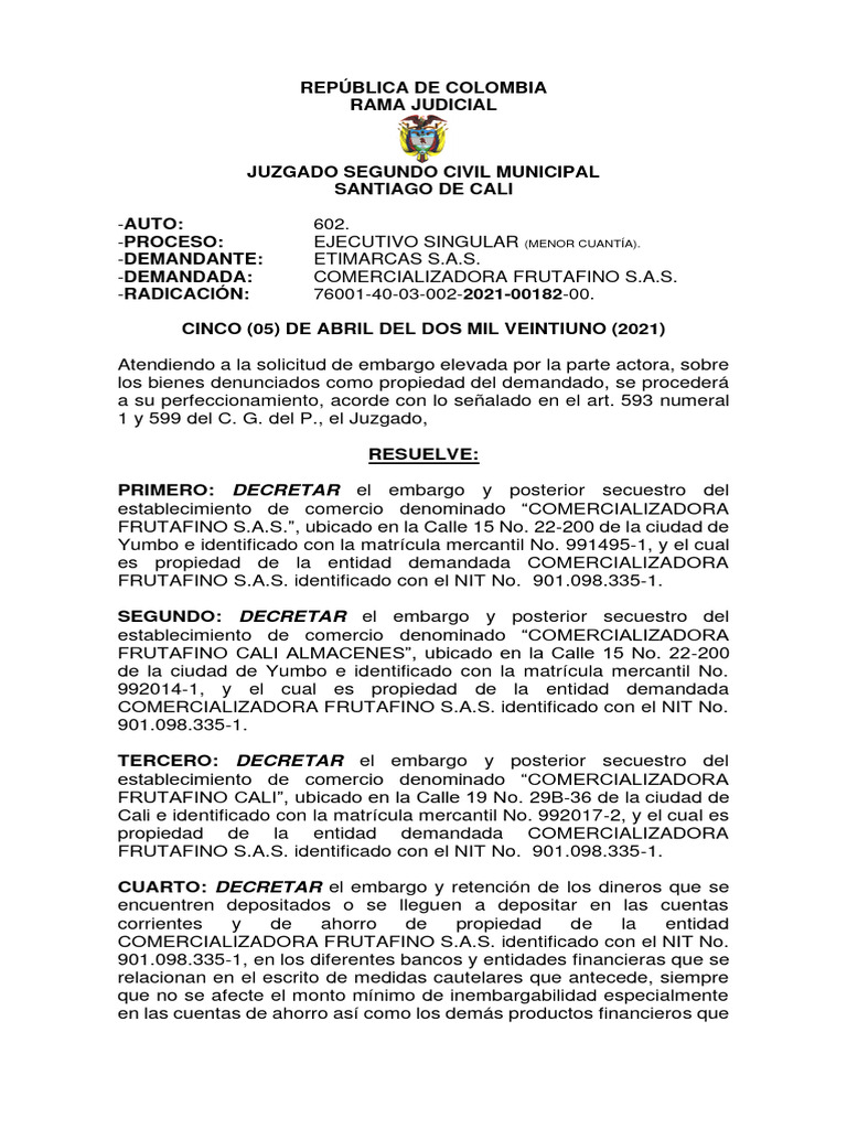02AutoMedidasCautelares (1) 2021-182 Modelo | PDF | Economias | Justicia