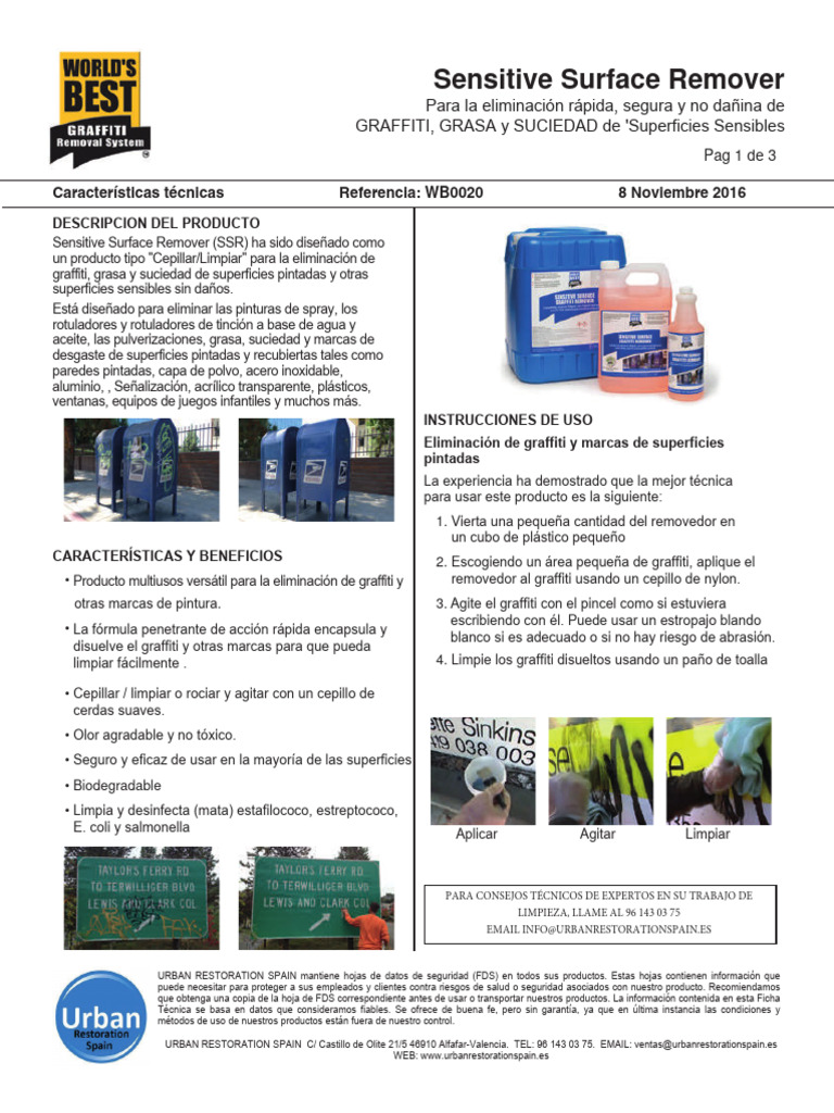 CT - Sensitive Surface Graffiti Remover | Descargar gratis PDF | Pinturas | Pintada