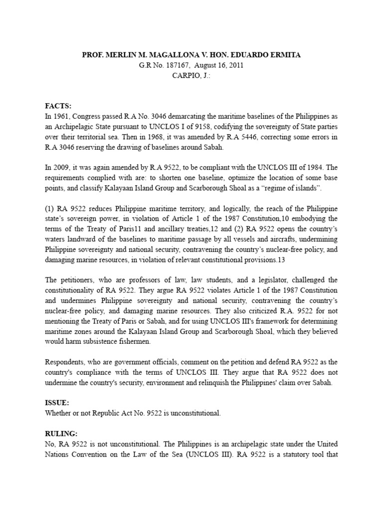 Case No. 2 - PROF. MERLIN M. MAGALLONA V. HON. EDUARDO ERMITA | PDF ...