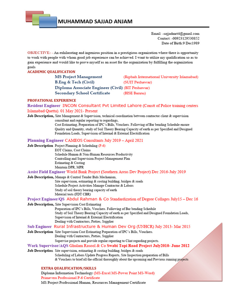 Resume M.Sajjad Anjam (1) - 2 | PDF | Engineer | Business