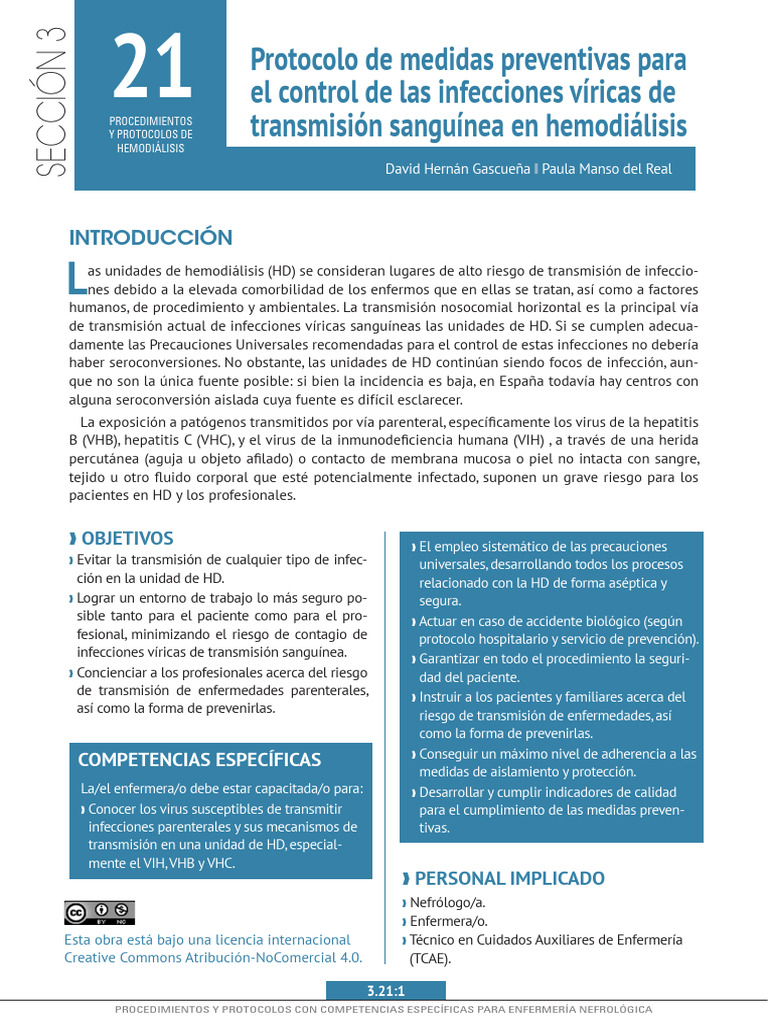 Protocolo de Medidas Preventivas para El Control de Las Infecciones Víricas de Transmisión ...
