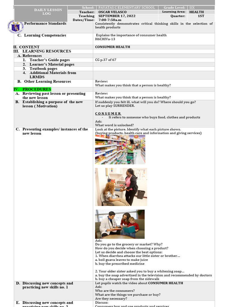 Health-6-Cot (1) 1ST Quarter | Download Free PDF | Teachers | Learning