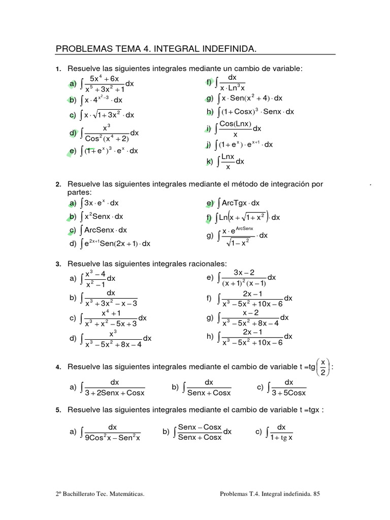 Problemas de Integrales Indefinidas | PDF | Integral | Derivado