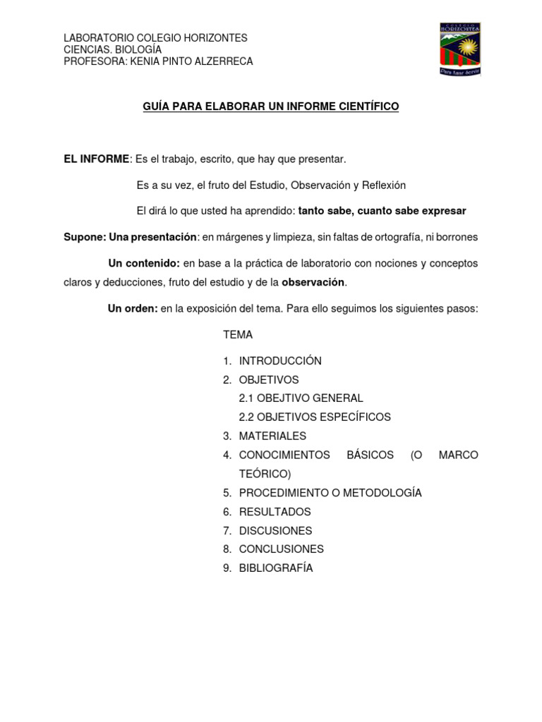 Guía para Informe Científico en Biología | PDF | Estilo apa | Laboratorios