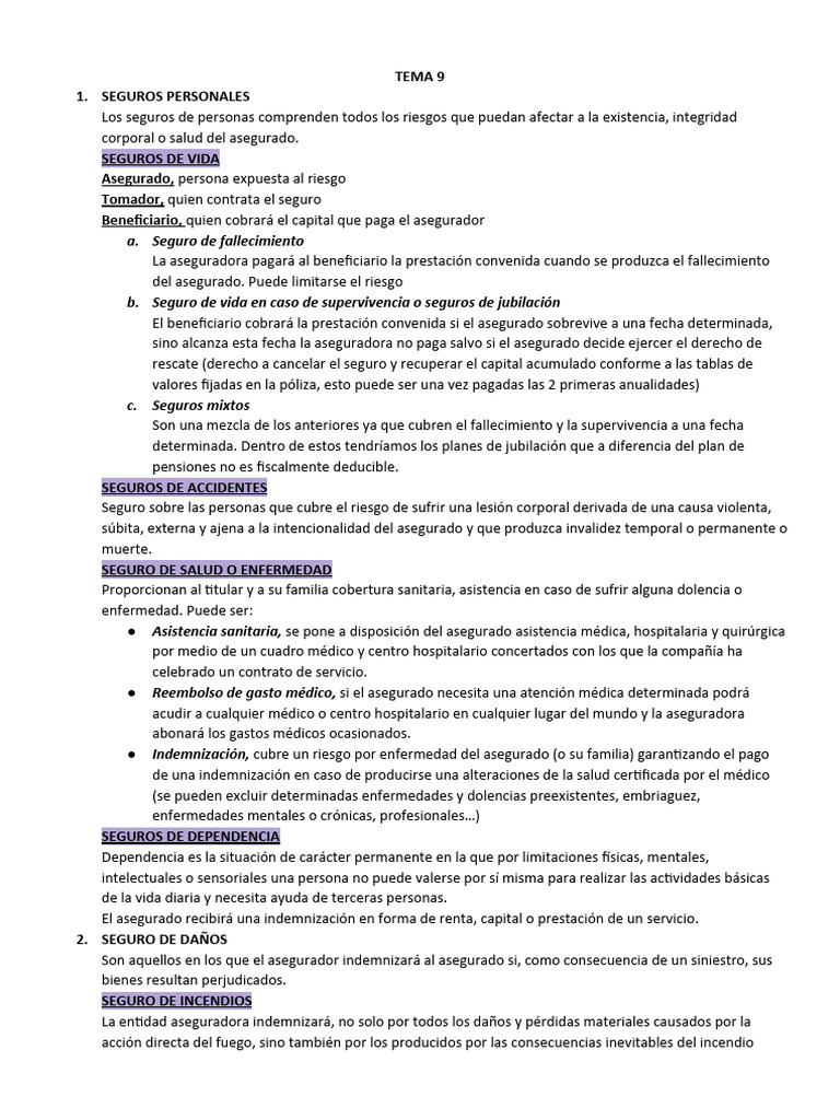 Tema 9 y 14 GF | PDF | Seguro | Póliza de seguros