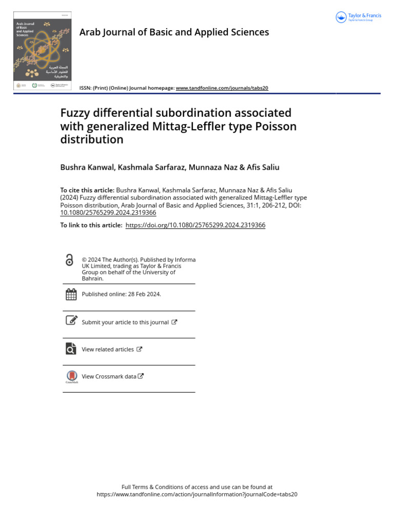 Fuzzy Differential Subordination in Poisson Distribution | PDF | Fuzzy ...