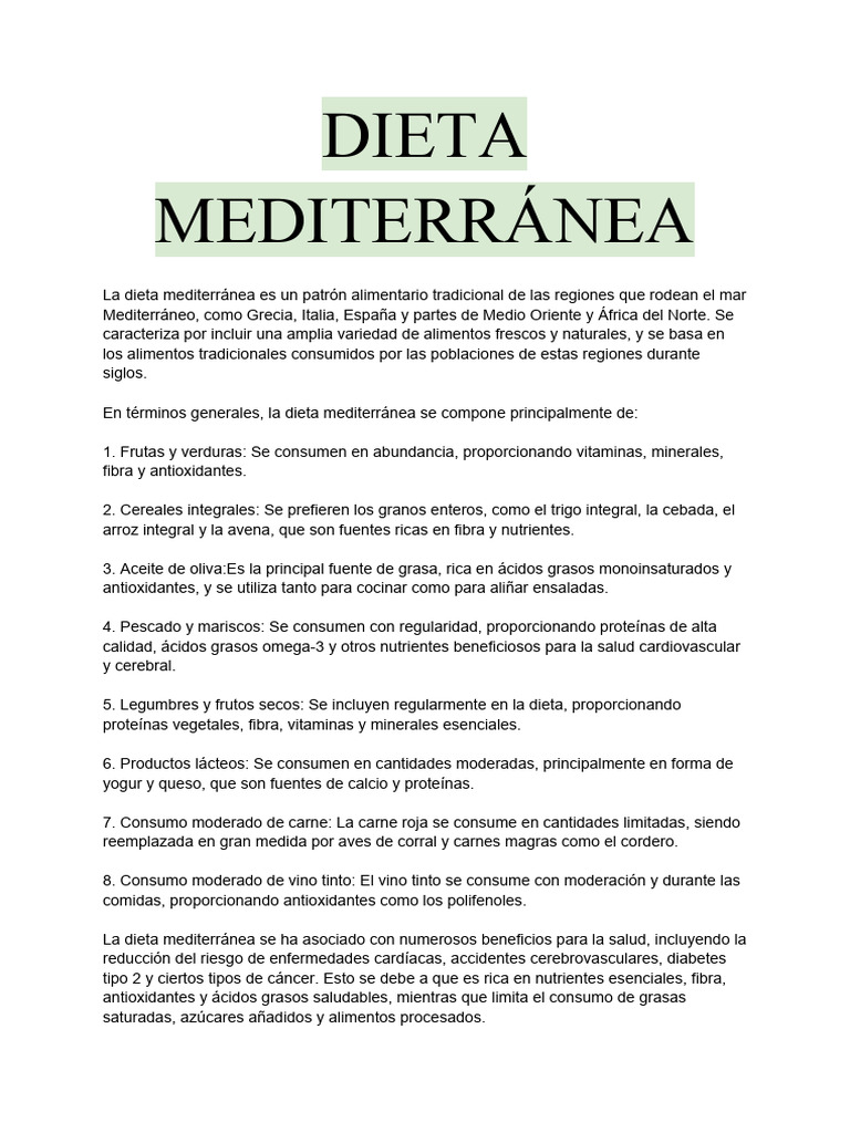 Dieta Mediterránea | Descargar gratis PDF | Dieta mediterránea | Dieta