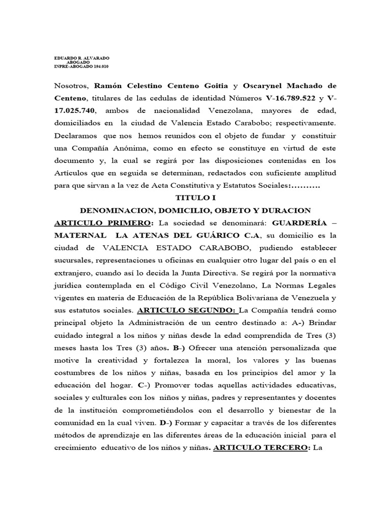 501.-Modelo de Acta Constitutiva de Compañia Anonima. | PDF | Compartir (Finanzas) | Contabilidad