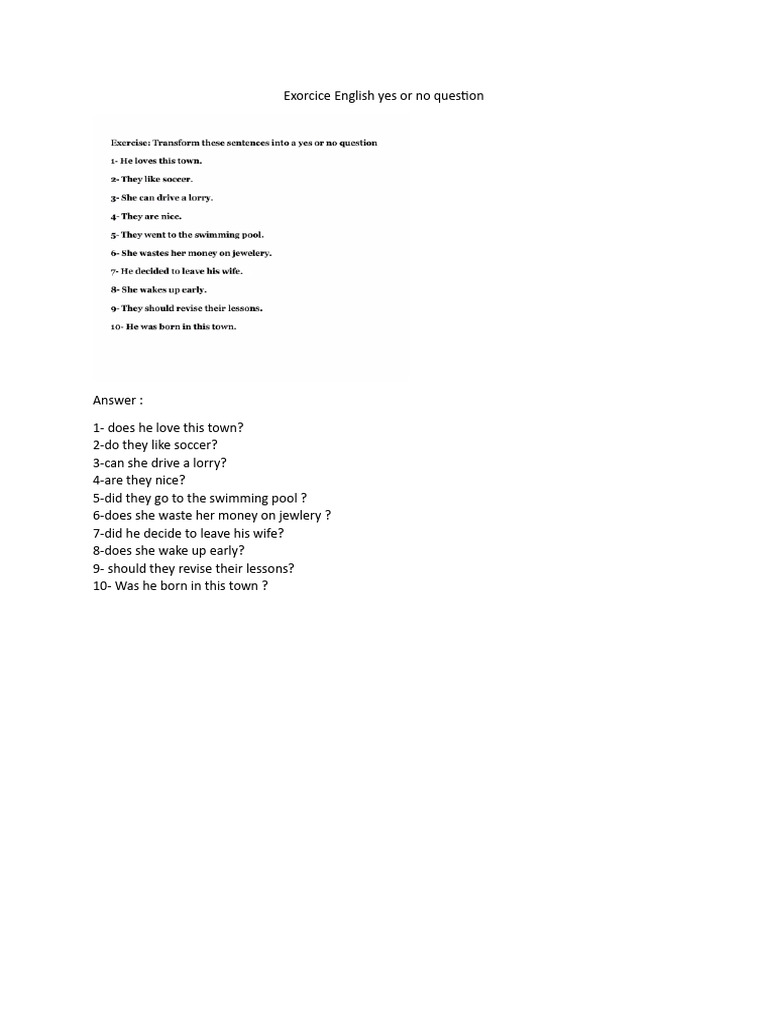 Exorcice English Yes or No Question | PDF