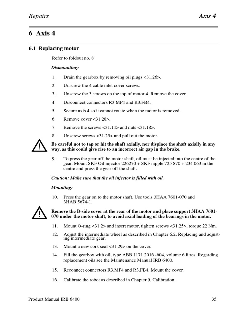 S4C-Product Manual IRB 6400 3HAC 2941-1 M98 | PDF | Gear | Bearing (Mechanical)
