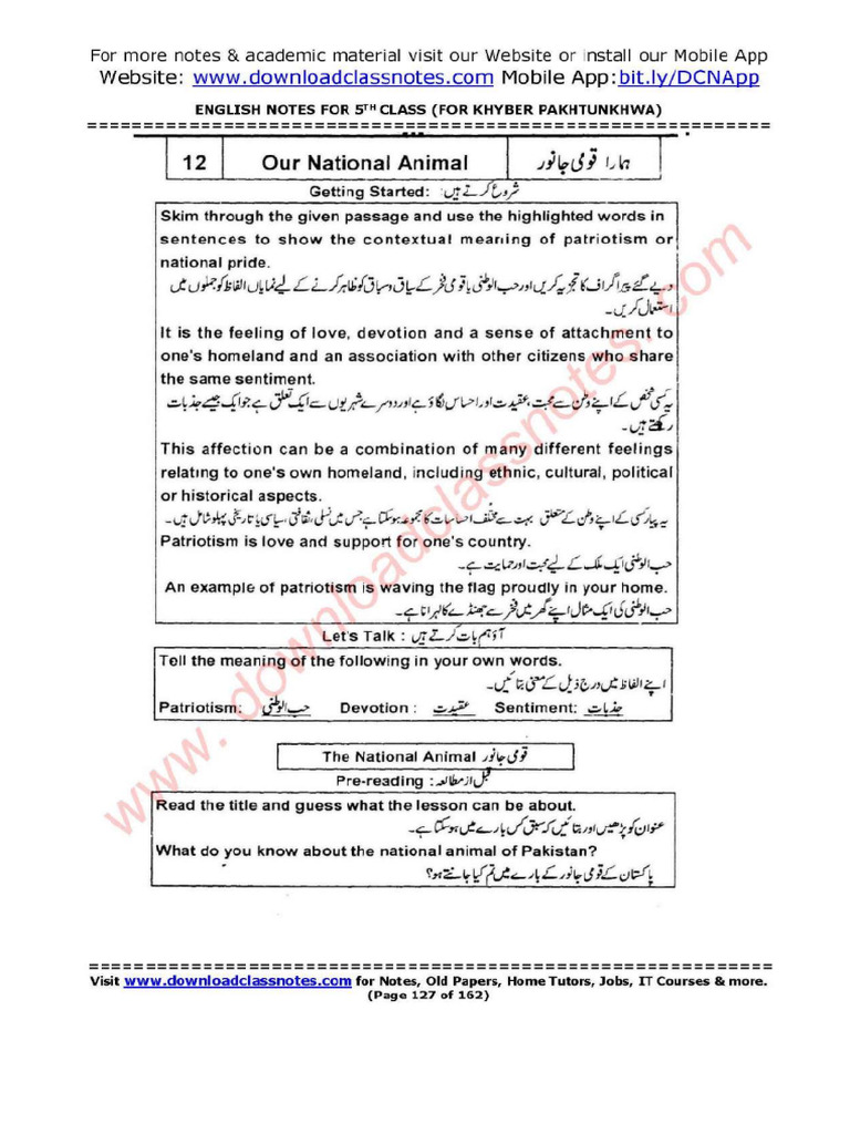 Unit 12 English Notes For 5th Class | PDF