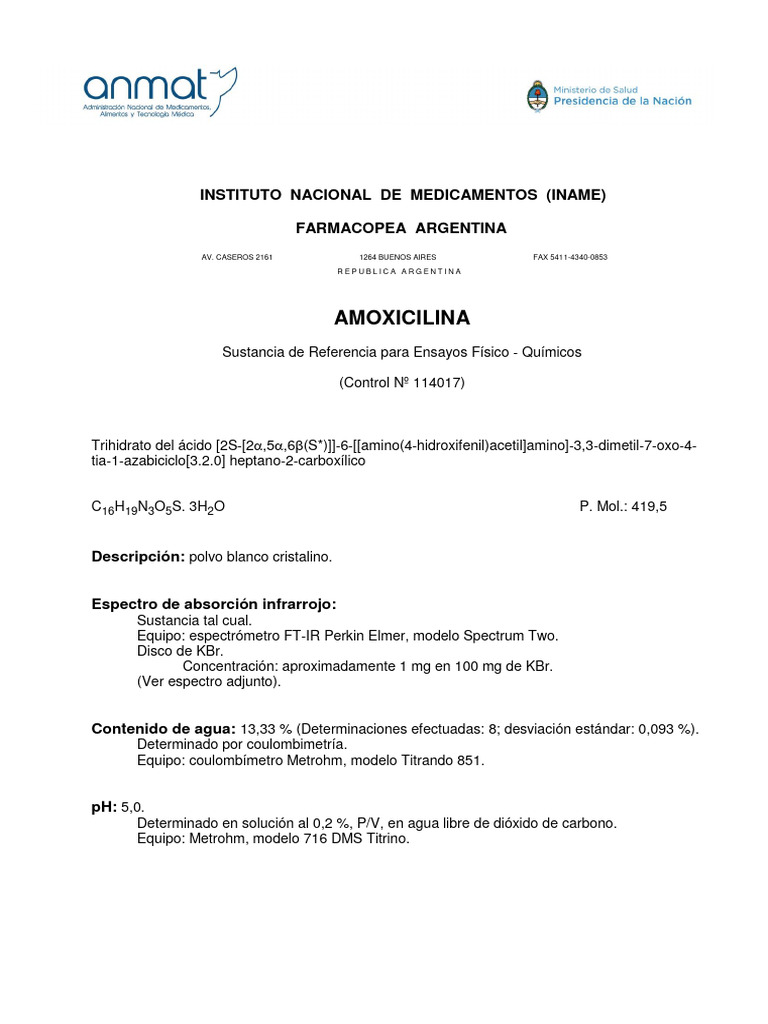 Anmat Amoxicilina 114017 | PDF | Concentración | Ultravioleta
