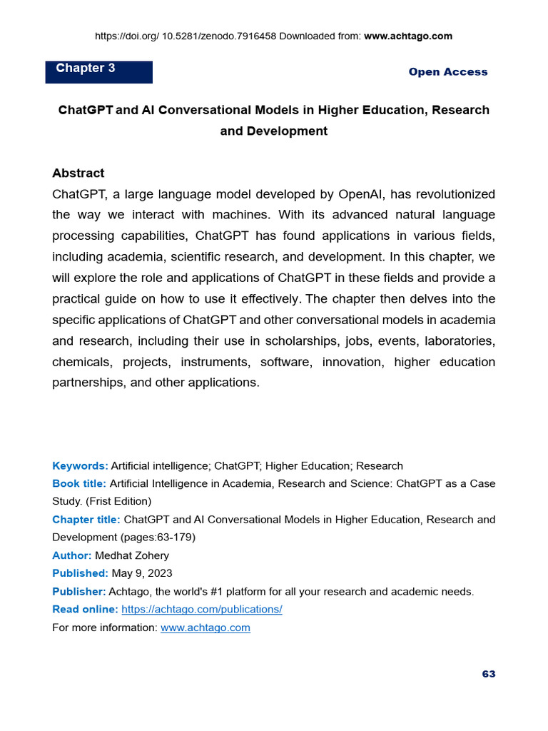 ChatGPT and AI Conversational Models in Higher Education, Research and ...