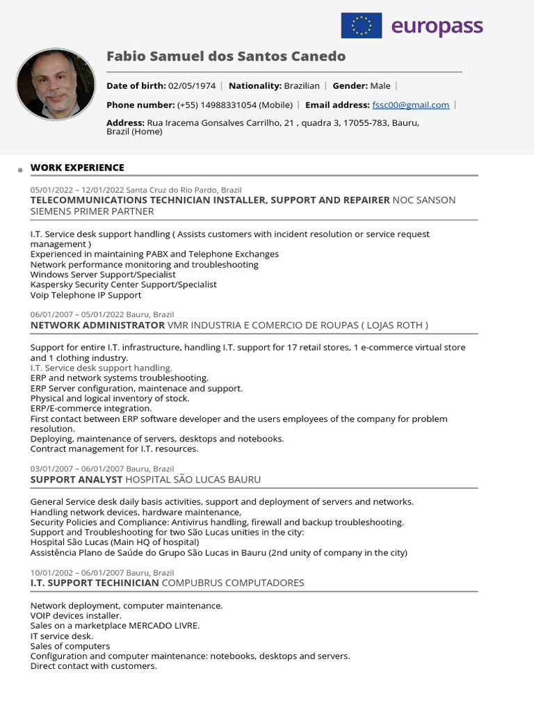 EuroPass CVformat | PDF | Microsoft Windows | Technical Support