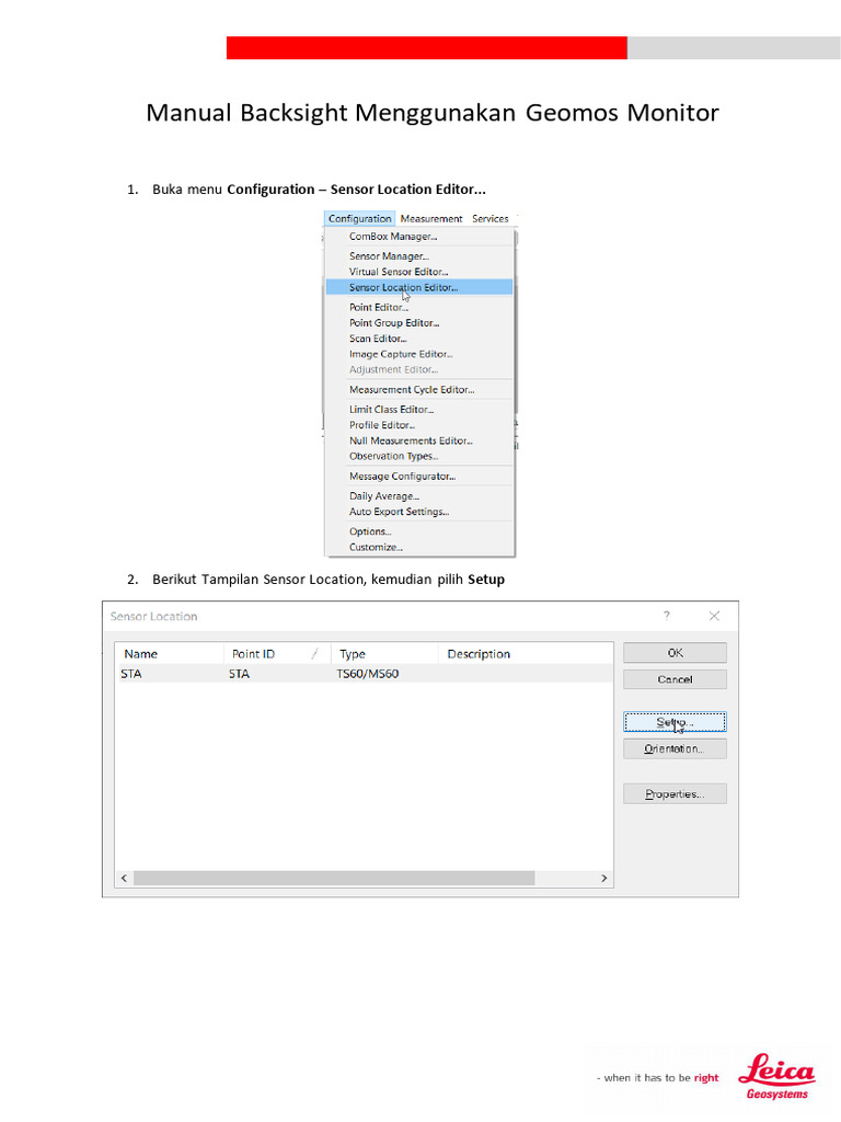Manual Backsight Menggunakan Geomos Monitor | PDF