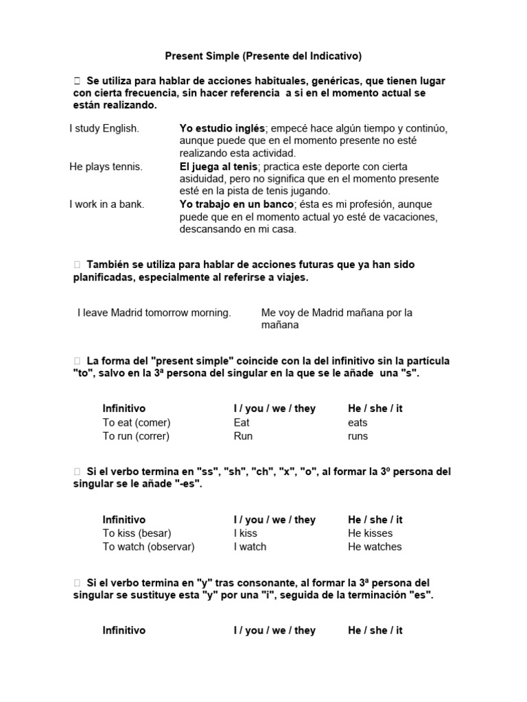 (Present Simple (Presente Del Indicativo) ) | PDF | Lingüística