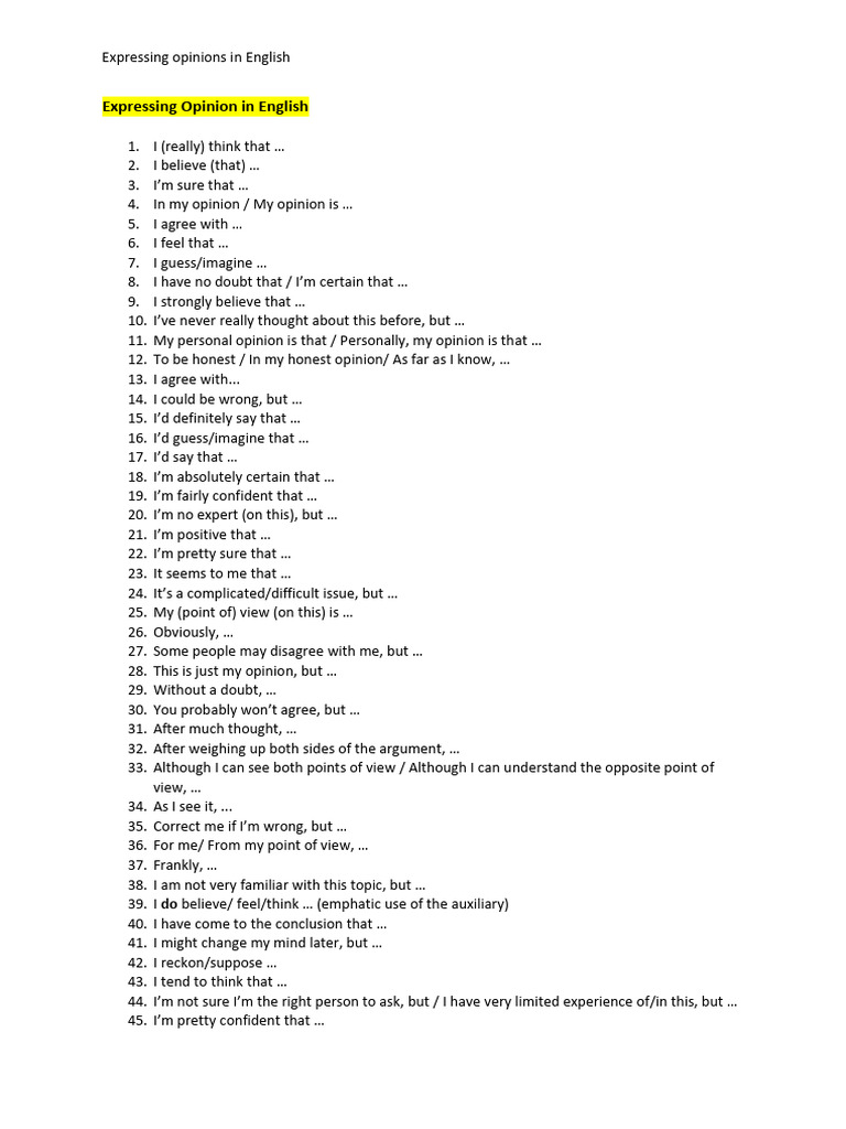 Phrases for Expressing Opinions in English | PDF | Self-Improvement