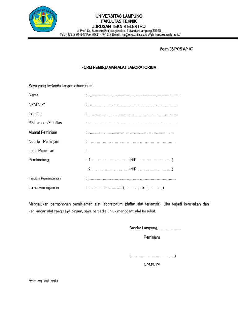 POS AP 07 Form 03 Form Peminjaman Alat PBL | PDF