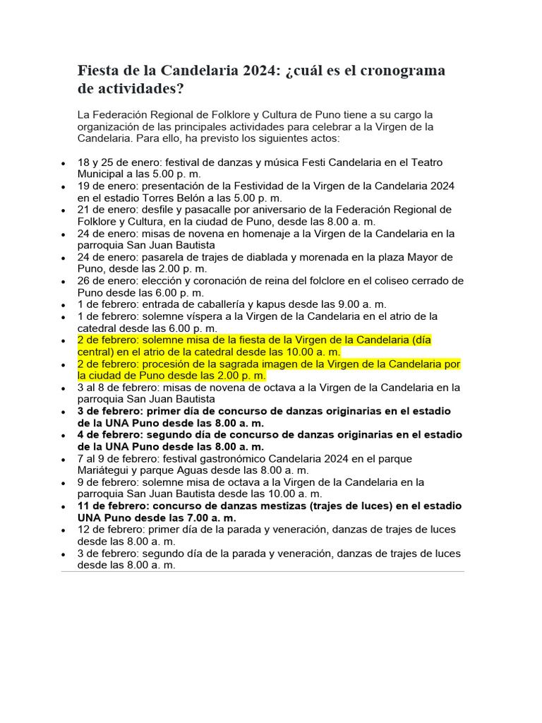 Fiesta de La Candelaria 2024 | PDF