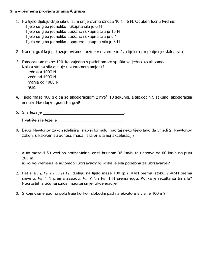 Prvi I Drugi Newtonov Zakon | PDF