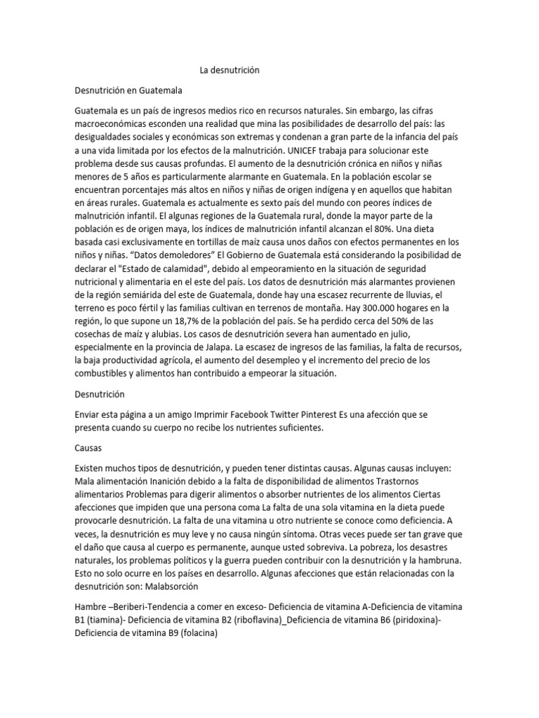 La Desnutrición Pdf Desnutrición Vitamina