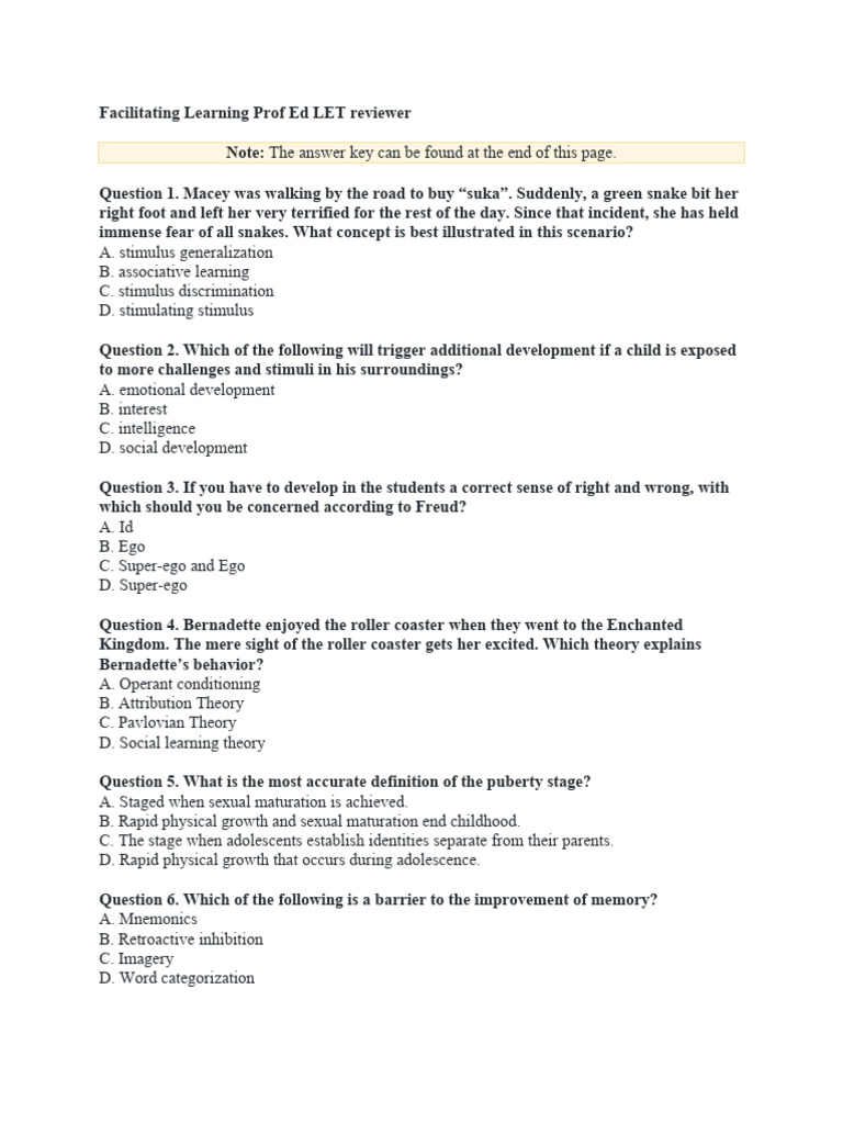 Facilitating Learning Prof Ed LET Reviewer | PDF | Learning | Thought