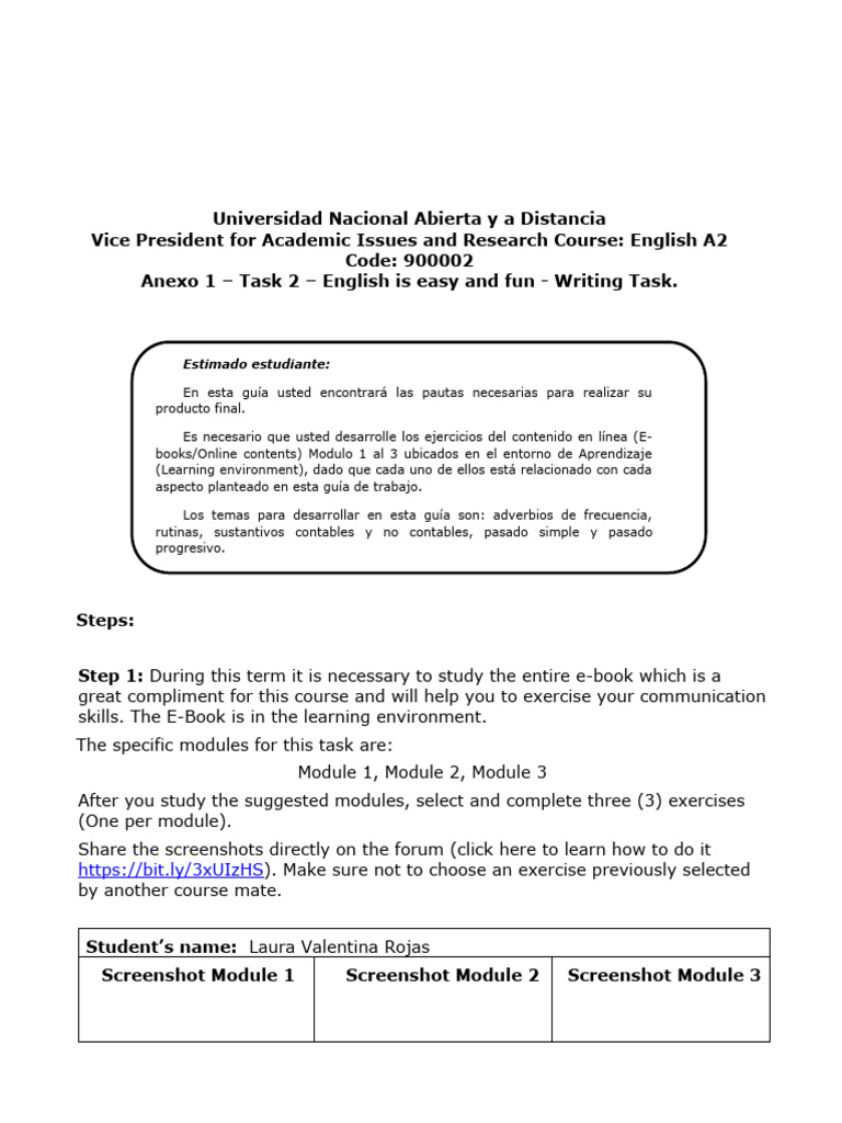 Anexo 1 - Task 2 - English Is Easy and Fun. Writing Task. | PDF | Semantic Units | Linguistic ...