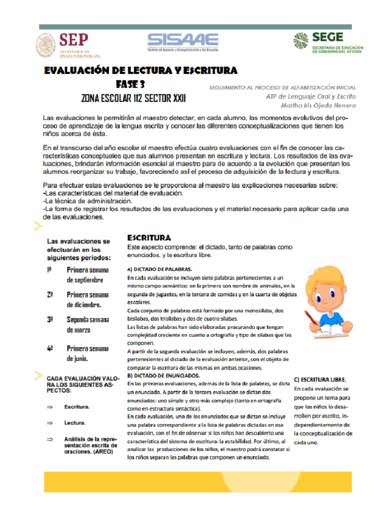 Guía Evaluación Diagnóstica de Lectura y Escritura Zona 112 23 24 | PDF