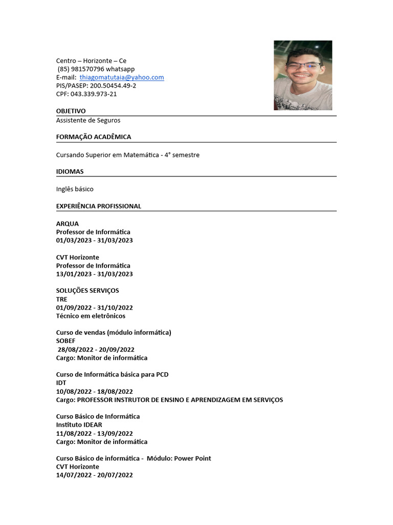 Curriculo (1) Thiago | PDF | Informática