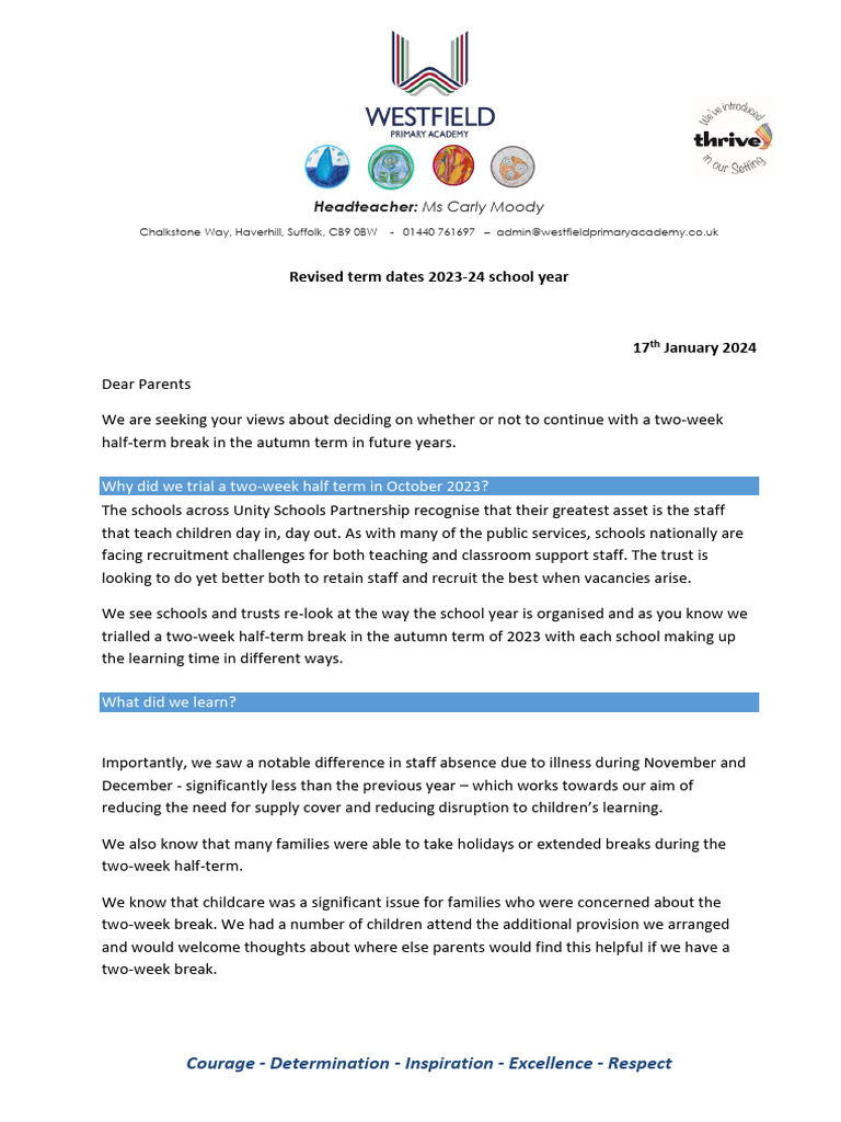 Feedback on October Half-Term Break | PDF | Academic Term