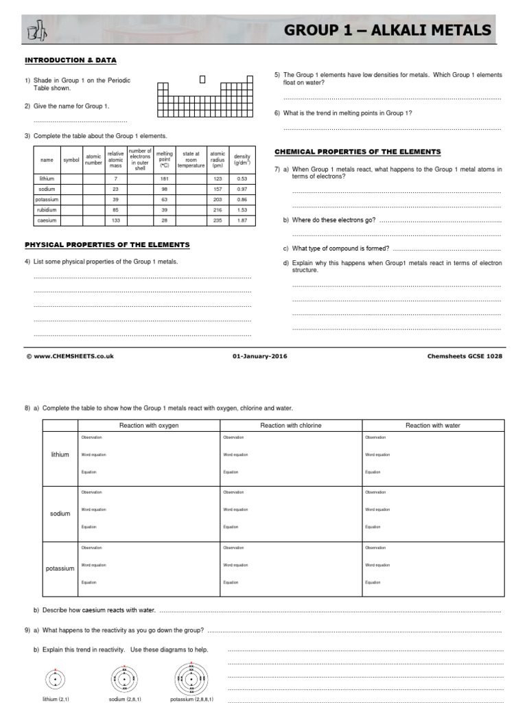 Group 1 - Alkali Metals: Introduction & Data | Download Free PDF ...