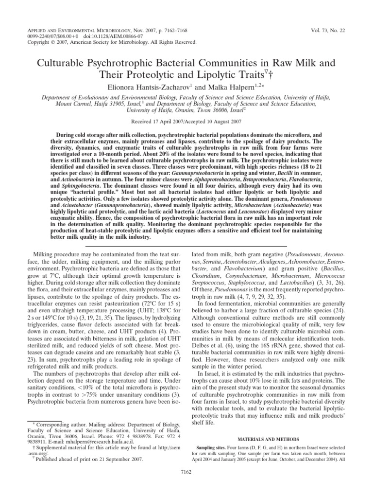 Culturable Psychrotrophic Bacterial Communities in Raw Milk and | PDF ...