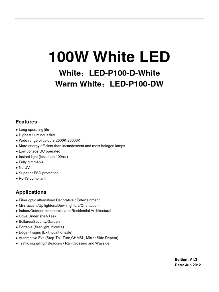 100W White LED | PDF | Light Emitting Diode | Printed Circuit Board